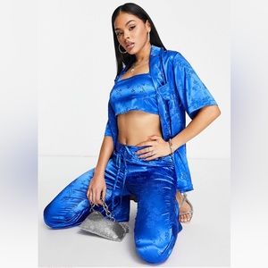 ASOS | Intimates & Sleepwear | Asos Blue Satin Floral Jacquard Shirt ...